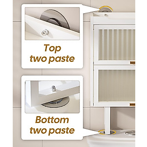 Cozivolife Over The Toilet Storage Cabinet,Bamboo Bathroom Organizer Rack with Lid and 2 Hooks,Space Saver Shelf for Bathroom,No Drilling Design Wall Mounted (White, L)