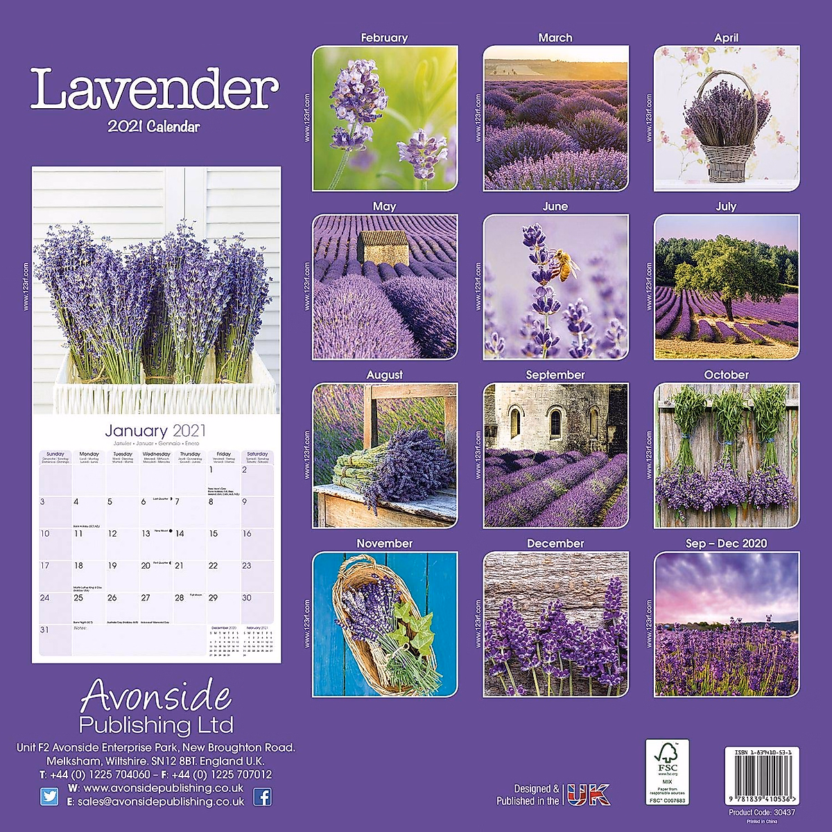 Garden Calendar - Lavender Calendar - Flower Calendar - Calendars 2020 - 2021 Wall Calendars - Garden Calendars - Flower Calendar - Lavendar 16 Month Wall Calendar by Avonside