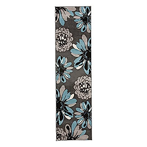 Rugshop Modern Flowers Runner Rug 2' x 10' Blue
