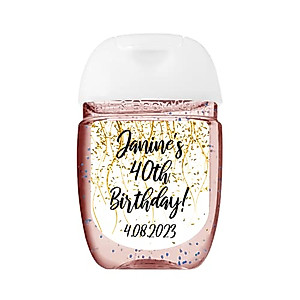Sheet of 30 Custom Hand Sanitizer Labels | Party Favor Stickers (Gold Confetti)