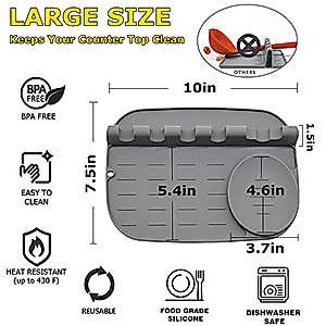Silicone Spoon Rest 2 in 1 Larger Size Utensil Rest for Kitchen Counter Stove Top, Upgraded Spoon Holder with Drip Pad Include 4 Slots & 1 Spoon Holder, Gray