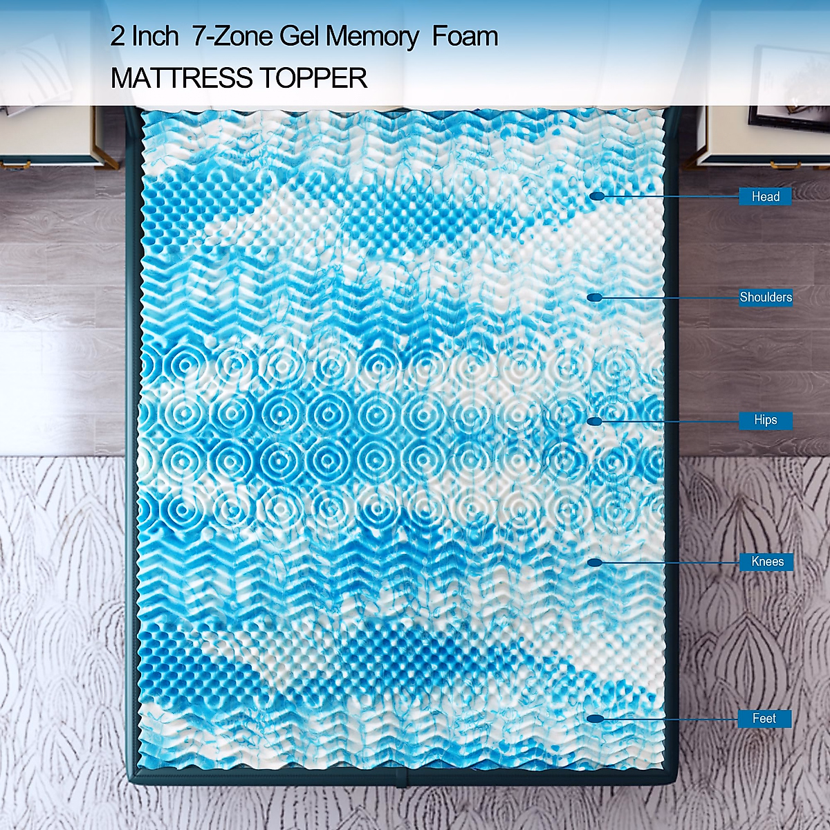 Askme 2 Inch 7-Zone Twin Memory Foam Mattress Topper, Cooling Gel Foam Mattress Topper for Pressure Relief,Bed Topper in a Box CertiPUR-US Certified, Twin Size