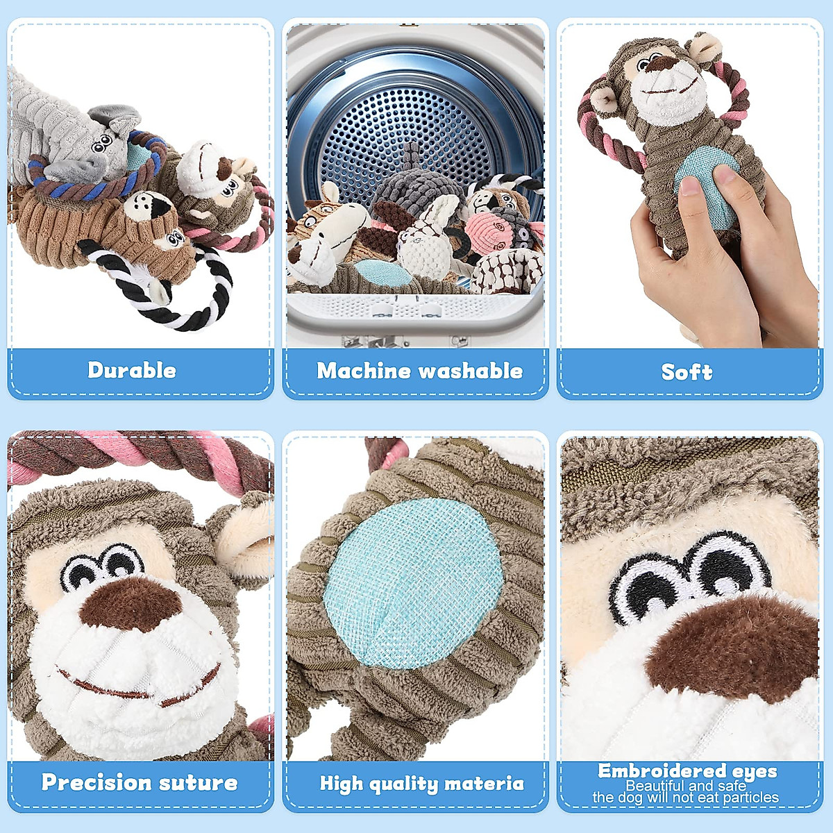 Honoson 9 Pcs Squeaky Plush Dog Toys Durable Cute Soft Dog Teething Toys Stuffed Animal Chew Toys Squeaky Plush for Puppy, Small, Medium Dogs for Dog (Cute Animal)