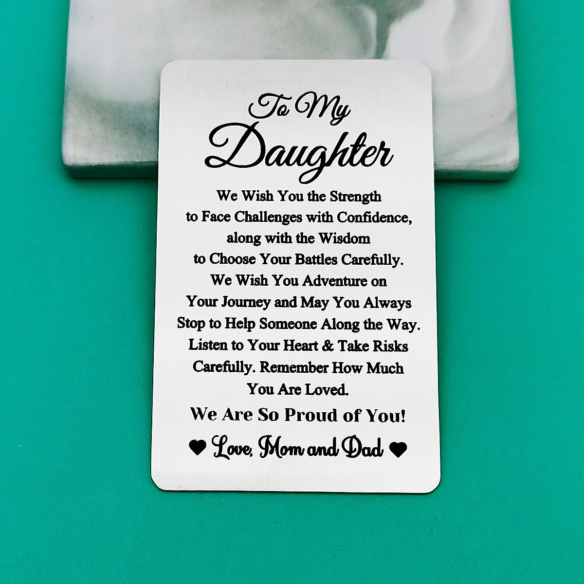 Daughter Inspirational Engraved Wallet Insert Card Gifts To My Daughter Wallet Card Inserts with Encouragement Quotes Birthday Wedding Christmas Graduation Daughter Gift from Mom Dad, Sliver, S