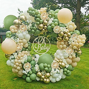 Sage Balloon Garland Arch Kit,134 pcs Sage Green Sand White Metallic Gold Matte White Confetti Latex Balloons for Baby Shower Bridal Shower Bachelor Party Wedding Birthday Party Decorations…