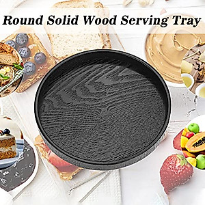 Round Solid Wood Serving Tray Tea Coffee Snack Food Meals Serving Tray Non Slip Wooden Plate Tea Food Server with Raised Edges(27cm)
