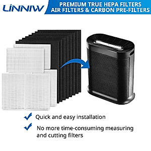 HPA300 HEPA Filter R Replacement for Honeywell HPA300, HPA200, HPA100, HPA090 Series Air Purifiers, Replace #HRF-R3, HRF-R2, HRF-R1 (6 HEPA Filter R + 8 Activated Carbon Pre-Filter)