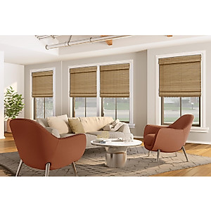 Cordless Woven Wood Roman Shades, 34W x 60H, Eastfield Teak, Sizes 20-72 Wide and 24-72 High