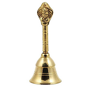 Shubhkart 3.5" Inches Polished Brass Handcrafted Hand Held Small Service Bell/Pooja Bell/Naag Ghanti