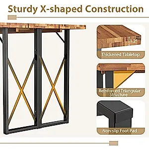Giantex Outdoor Picnic Table Set with 2 Benches, Acacia Wood Patio Dining Table Set for 6 or 4 Persons, with 2” Umbrella Hole, 67” Large Rectangular Camping Table for Garden Lawn Yard 800 Lbs Capacity