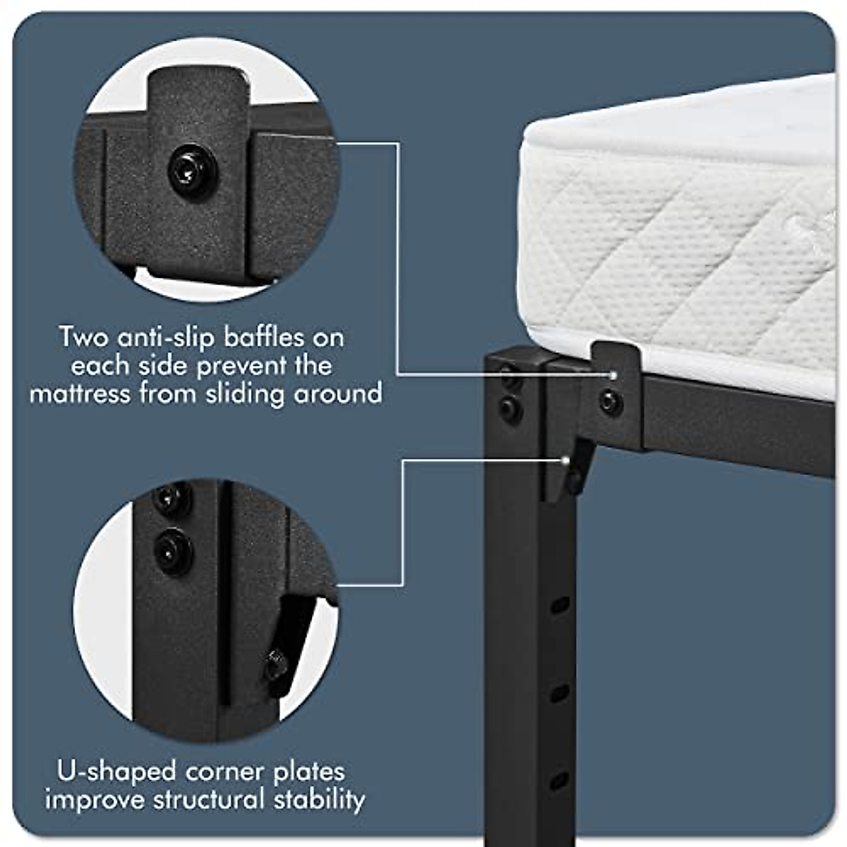 Yaheetech California King Metal Platform Bed Non-Slip Mattress Foundation with Steel Slat Support/Underbed Storage Space No Box Spring Needed Easy Assembly Black