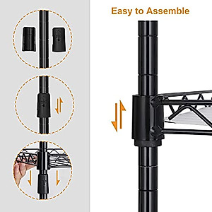 Best 4-Tier Wire Shelving - Black - Heavy Duty Shelf - Kitchen Storage Shelves, Wire Shelving Unit with Baskets Storage Rack Corner Shelf Shelving Adjustable Storage Shelf, 11.8" D x 15.7" W x 47" H