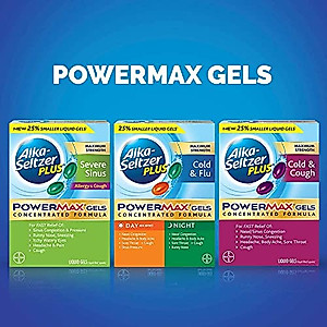 ALKA-SELTZER PLUS Maximum Strength PowerMax Allergy and Cough Medicine, Liquid Gels for Adults with Pain Reliever, Fever Reducer, Cough Suppressant, Antihistamine, Nasal Decongestant, 24 Count