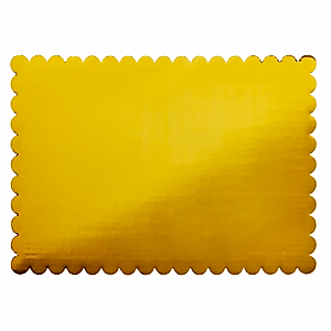 12 Pack Quarter Sheet Gold Cake Boards, 10x14 Inch Scalloped Foil Rectangle Dessert Bases for Cupcakes