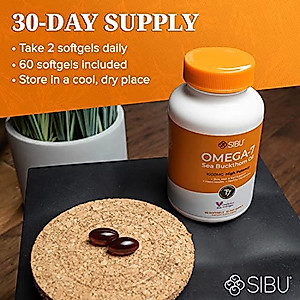 sibu Omega-7 Softgels, Premium Organic Himalayan Sea Buckthorn Oil (60ct, 30 Day Supply) – Supplement for Healthy Skin, Hair, Nails and Dryness