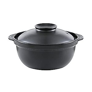 Premium Ceramic Black Casserole Clay Pot with Lid,For Cooking Hot Pot Dolsot Bibimbap and Soup