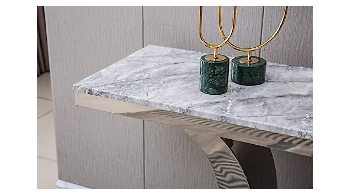 Luxury Silver Console Table with Marble & Mirrored Steel | Modern Design