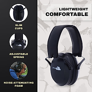 Rifleman Low Impact, Low Profile Ear Muffs for Shooting Hearing Protection, Ultralight and Compact with Razor Slim Cups, NRR 22, Black