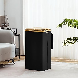 Large Laundry Hamper with Lid by Fiona's magic, 100L Tall Laundry Basket with Handle, Storage Basket for Clothes and Toy, Collapsible Laundry Hamper with Removable Bag for Bedroom, Bathroom, Black