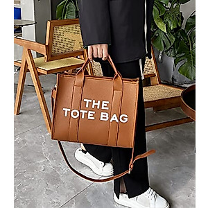 CACYTILT The Tote Bag for Women 13 * 11 * 6 inch PU Leather Large Tote Bags with Zipper Fashion Design Handbag for Daily Use School Work (Brown)