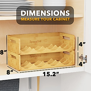 SpaceAid Bamboo Water Bottle Organizer with Labels, Kitchen Pantry Water Bottle Storage Rack for Cabinets, Home Cup and Wine Bottle Holder Shelf Organizers, 2 Pack 4-Slot, Hold 8 Bottles