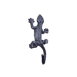 HANDCRAFTED NAUTICAL DÉCOR Rustic Dark Blue Cast Iron Lizard Hook 6"