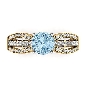 Clara Pucci 1.35 ct Round Cut Solitaire W/Accent Blue Simulated Diamond Bridal Wedding Statement Ring 18K yellow & White Gold Size 5