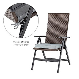 Greendale Home Fashions Outdoor Reclining Brown PE Wicker Folding Chair, Cast Slate