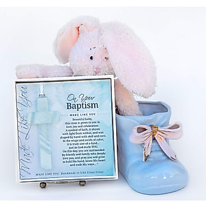 On Your Baptism Beautiful Baby Handmade Aqua Glass Cross - Treasured Baptism Gift for Baby Girl or Boy