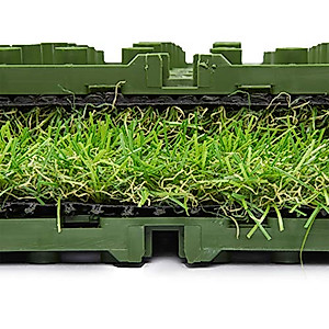 Waterproof Outdoor Turf Grass for Pets Indoor/Outdoor 1x1 Artificial Grass Tile Set for Backyard, Patio, Garage, 1' x 1', Green