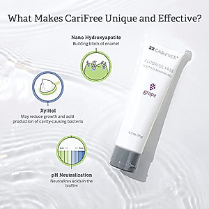 CariFree Fluoride Free Gel (Grape): Nano Hydroxyapatite Toothpaste | Neutralizes pH | Freshens Breath and Moistens Mouth | Dentist Recommended for Oral Care | Toothpaste Replacement