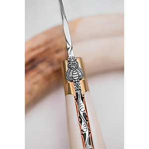 Laguiole en Aubrac Le Bijou Handmade Luxury Folding Pocket Knife, 4.8-in (12cm), Soft Tusk Handle, Special Forged Bee, Brass Bolsters, And Two Copper Plates