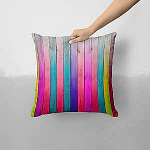 iiRov Vibrant Neon Colored Wood Strips - Custom Decorative Home Decor Indoor or Outdoor Throw Pillow Cover for Sofa, Bed or Couch Cushion (Pillow CASE Cover ONLY)