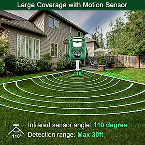 Ultrasonic Animal Repeller Outdoor Solar Animal Repellent with Motion Sensor Cat Repellent Outdoor Waterproof to Repel Dog Raccoon Fox Rabbit Deer Coyote Squirrel Skunk Repellent