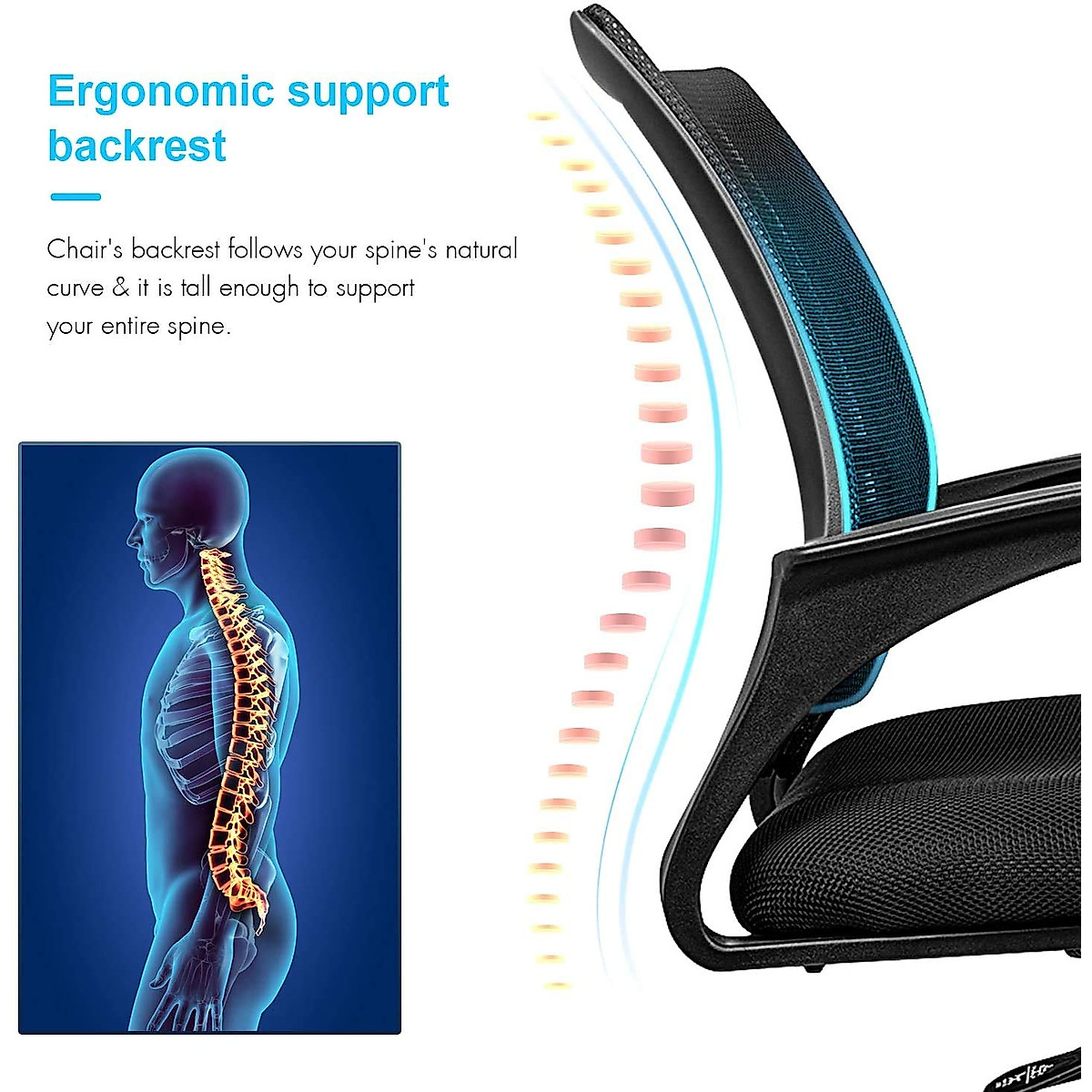 HealSmart Home Set 47" Large Computer Desk with Mesh Mid-Back Height Adjustable Office Chair, 47inch