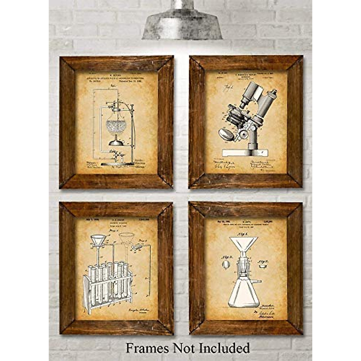 Original Science Lab Equipment Patent Prints - Set of Four Photos (8x10) Unframed - Makes Great Classroom Laboratory Decor and Gift Under $20 for Scientists Chemistry Decor