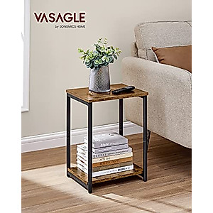 VASAGLE Side Table, Small End Table, Nightstand for Living Room, Bedroom, Office, Bathroom, Rustic Brown and Black ULET271B01, 5.7 " L X 11.8 " W X 19.7 " H
