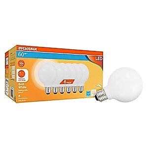 LEDVANCE Sylvania Reduced Eye Strain G25 Globe LED Light Bulb, 60W = 6W, 13 Year, Dimmable, Frosted, 2700K, Soft White - 6 Pack (41245)