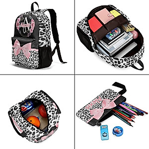 Anneunique Customized Leopard Print Pink Black Bow Backpacks Set with Name Multifunctional Series Pack 1Casual Pack +1Lunch Handbag +1Pencil Case