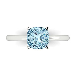 Clara Pucci 2.0 ct Cushion Cut Solitaire Natural Aquamarine Engagement Wedding Bridal Promise Anniversary Ring 18K White Gold Size 11