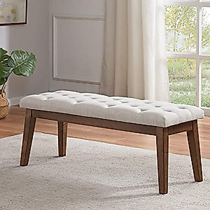 HUIMO Bedroom Bench End of Bed, Upholstered Dining Bench for Kitchen, Button-Tufted Entry Bench, Fabric Ottoman Bench for Living Room, Entryway,Beige