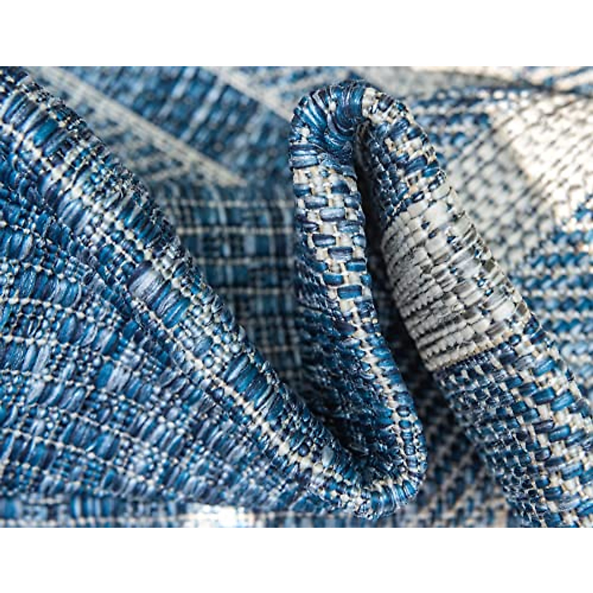 Unique Loom Outdoor Border Collection Transitional Indoor & Outdoor Casual Solid Tonal Border Area Rug (10' 0 x 14' 0 Rectangular, Blue/ Beige)