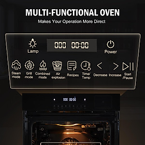 24" Single Wall Oven, 2.5 Cu.ft Built-in Timer-Convection Electric Wall Oven with 8 Baking Modes, 3000W, 240V, Stainless Steel, 3D Surround Heating, Timer, Touch Control, Safety Lock, Black
