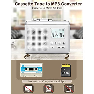 Gracioso Portable Cassette Player Recorder Converter,Cassette to MP3 via SD Card, Walkman Cassette Tape Player with 1000mah Rechargeable Battery,Built-in Microphone&Speaker,Headphone Jack,16GB SD Card