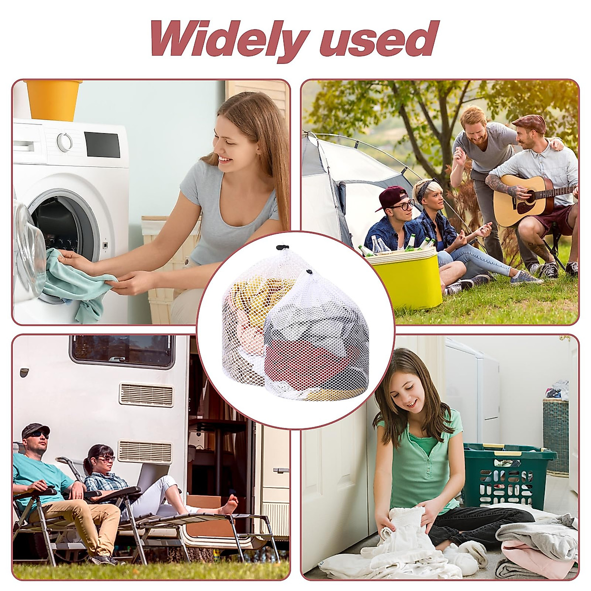 2pcs Mesh Laundry Bags for Socks, Machine Washable Drawstring Design Travel Mesh Laundry Wash Bags White Drawstring Garment Bags for Laundry Storage for Home Dorm Hotel Travel Use,12x16inch, 16x20inch