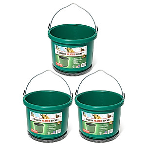 Farm Innovators HB-60 9 Quart 2 Gallon Plastic Heated Bucket w/Metal Handle, Built in Thermostat, & Anti Chew Cord Protector, 60 Watt, Green (3 Pack)