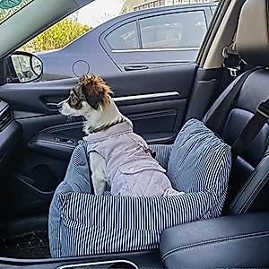 Dog Booster & Car Seats Pet Dog Car Seat Pet Booster Seat for Small Pet Under 44 lbs Travel Safety Car Seat Dogs Cats Bed for Car with Storage Pocket and Harness Strap (Blue Striped)