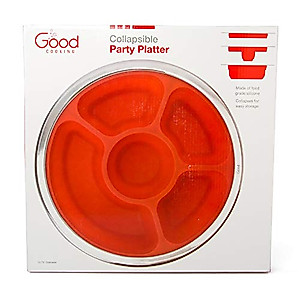 Good Cooking Appetizer Serving Fruit/Veggie Tray and Collapsible Party Platter with Lid - Easy to Clean, Portable, BPA Free, and Dishwasher Safe