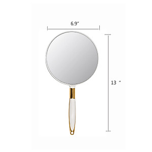 Eaoundm Round Hand Held Mirror for Makeup Hand Mirror (6.9W X 13 L inchs, White)