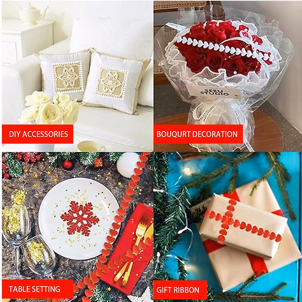 MRSRIBBON 5/8” Love Heart Ribbon for Crafts - 20meters/roll Red/White Embossing Ribbon with Hearts for Valentine’s Day Gift Wrapping, Home Decor Red